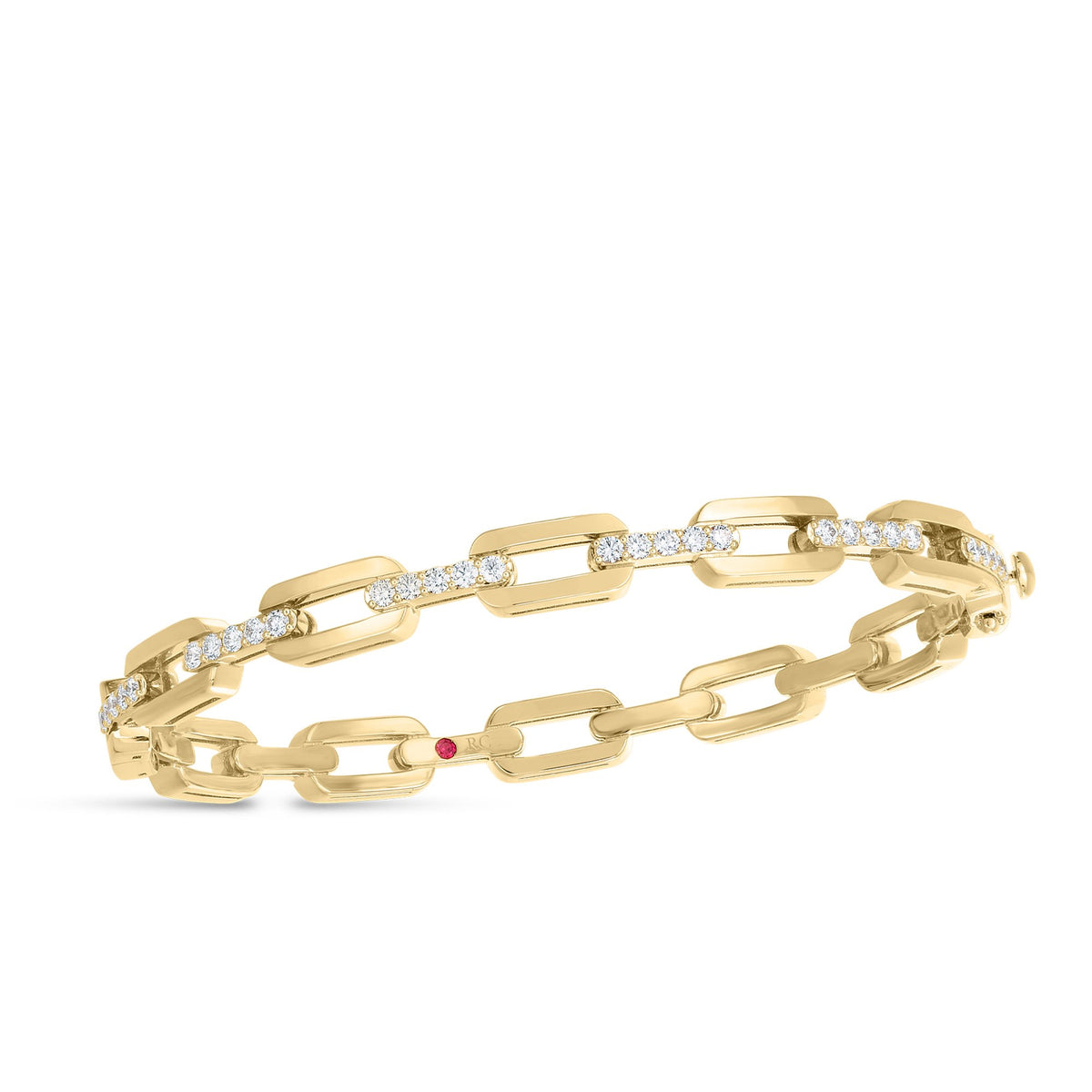 18K Yellow Gold Navarra Hard Chain Link Diamond Bangle – Hauser's Jewelers
