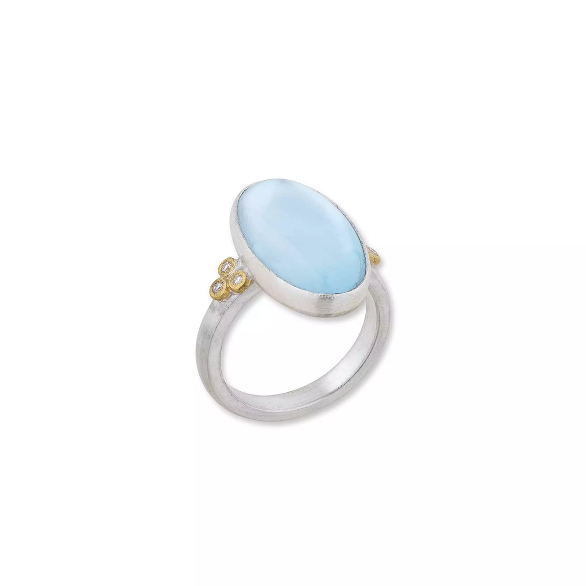 24K Yellow Gold and Sterling Silver Blue Topaz and Diamonds Karnak Rin ...